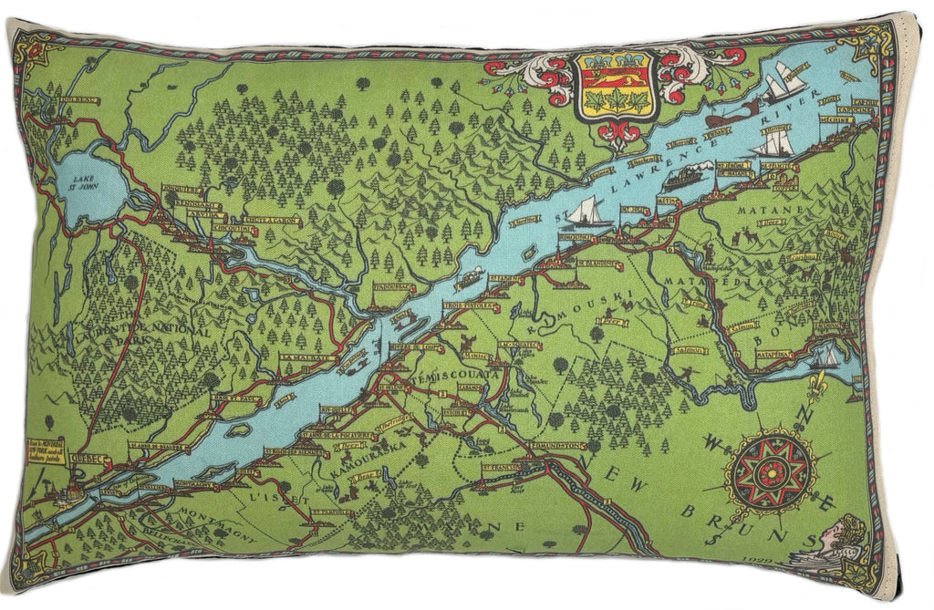 Gaspe Vintage Map Pillow Vintage Map Co